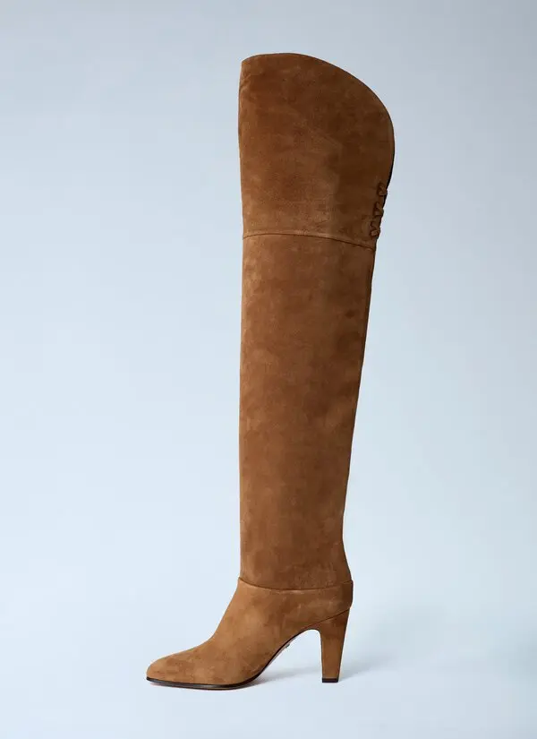 Chloé Suede Thigh-high Boots With Block Heel - Brown