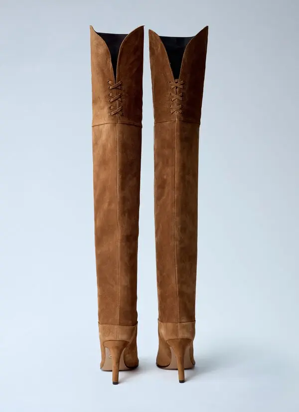 Chloé Suede Thigh-high Boots With Block Heel - Brown