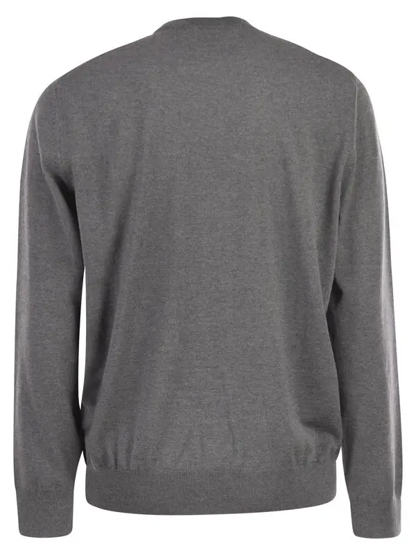 BOSS Regular Fit Virgin Wool Jumper With Embroidered Logo - Gray