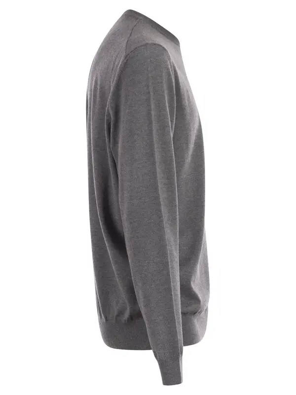 BOSS Regular Fit Virgin Wool Jumper With Embroidered Logo - Gray