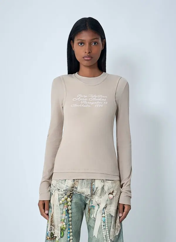 Acne Studios Layered Logo Motif T-shirt - Cream
