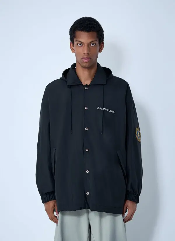 Balenciaga Logo Motif Hooded Windbreaker Jacket