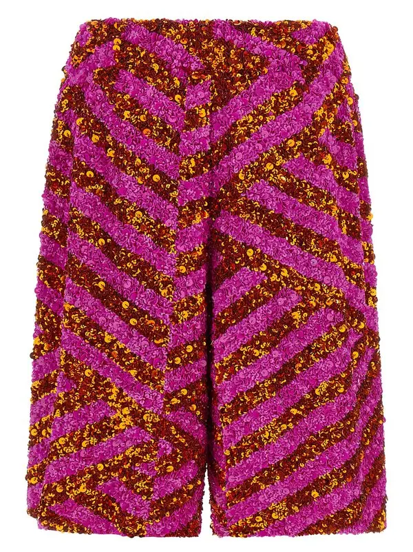 Dries Van Noten Sequined Wide-leg Bermuda Shorts