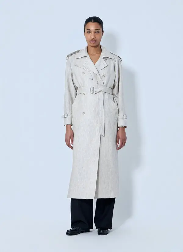 Max Mara Double-breasted Trench Coat In Textured Linen - Cream