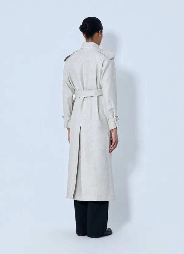 Max Mara Double-breasted Trench Coat In Textured Linen - Cream