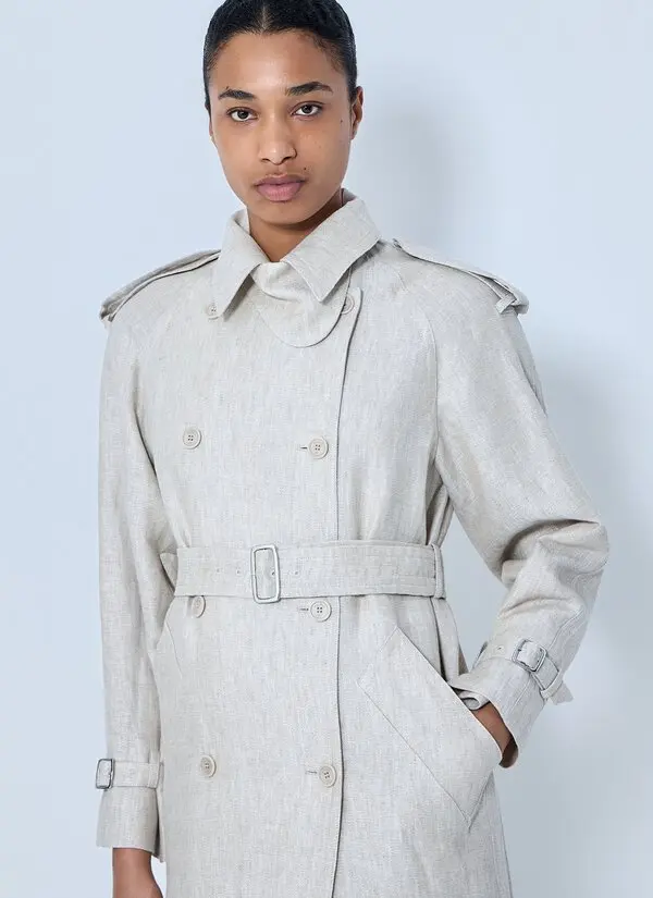 Max Mara Double-breasted Trench Coat In Textured Linen - Cream