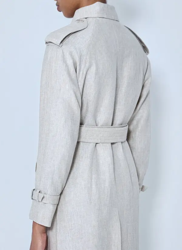 Max Mara Double-breasted Trench Coat In Textured Linen - Cream