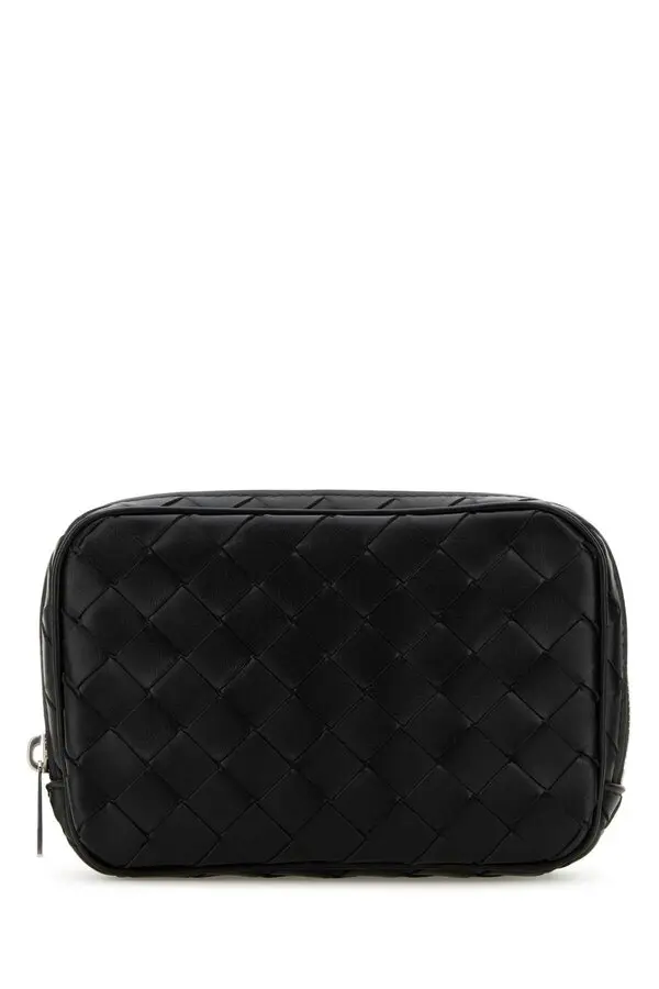 Bottega Veneta Leather Small Intrecciato Beauty Case - Black