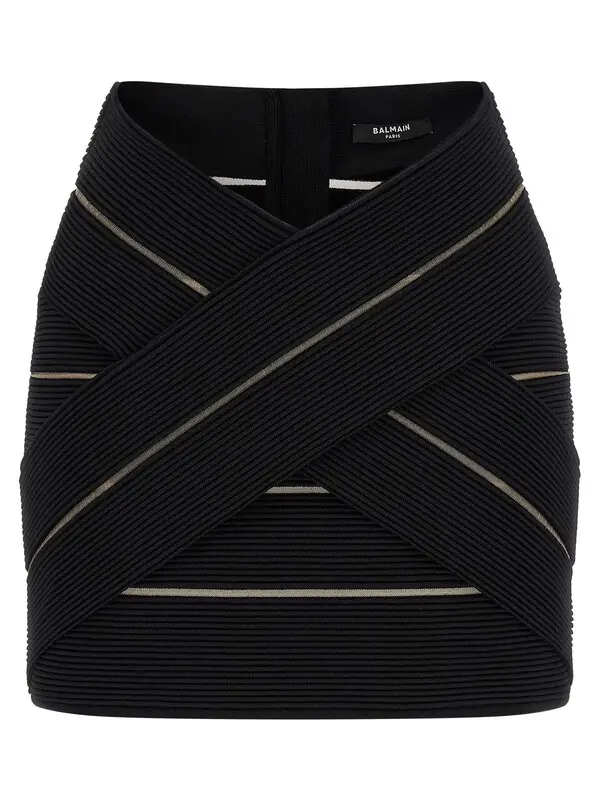 Balmain V-waist Mini Skirt With Mesh Inserts - Black