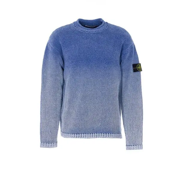 Stone Island Logo Patch Gradient Effect Crew Neck Sweater - Blue