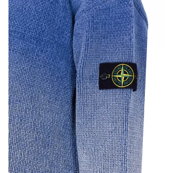 Stone Island Logo Patch Gradient Effect Crew Neck Sweater - Blue