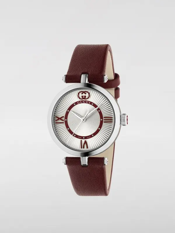Gucci Jewel Stainless Steel Watch With Leather Strap - Red