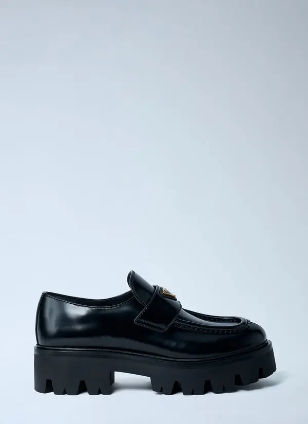 Prada Brushed Leather Loafers - Black
