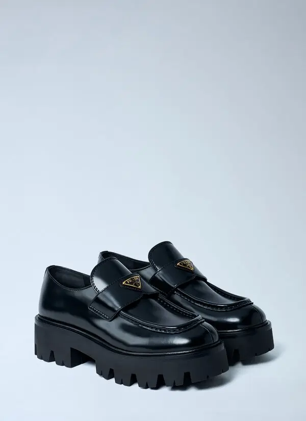 Prada Brushed Leather Loafers - Black