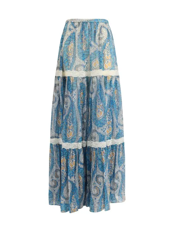 Etro Silk Crepon Maxi Skirt With Paisley Motif - Multicolor