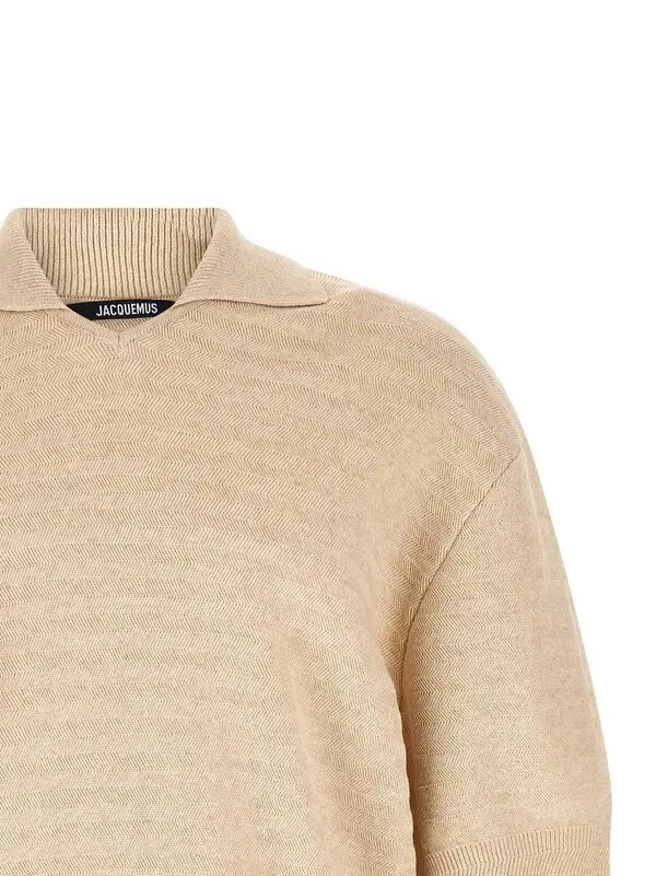 Jacquemus Le Polo Maille Chevron' Polo Shirt - Cream