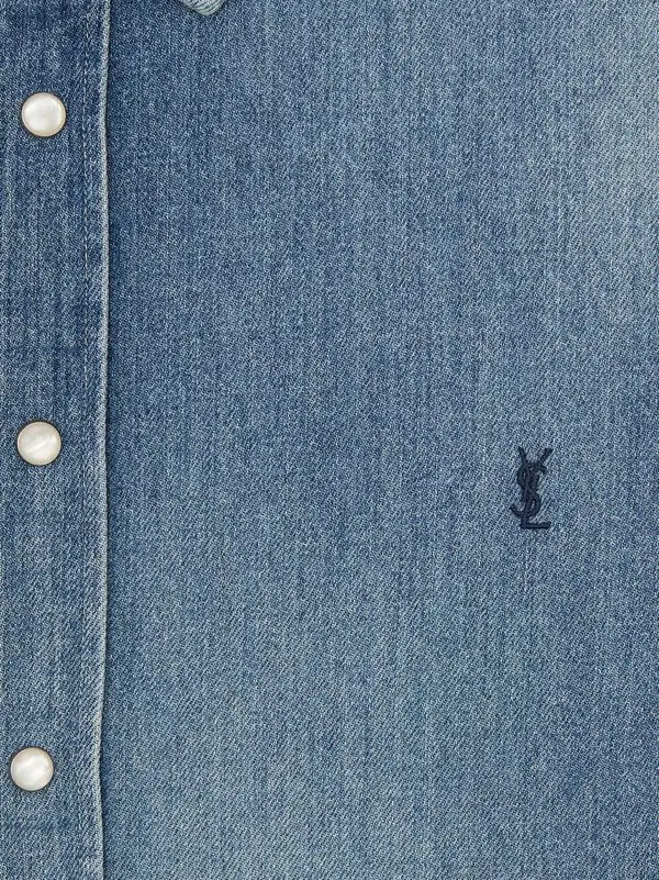 Saint Laurent Cassandre Horizon Blue Denim Shirt - Multicolor