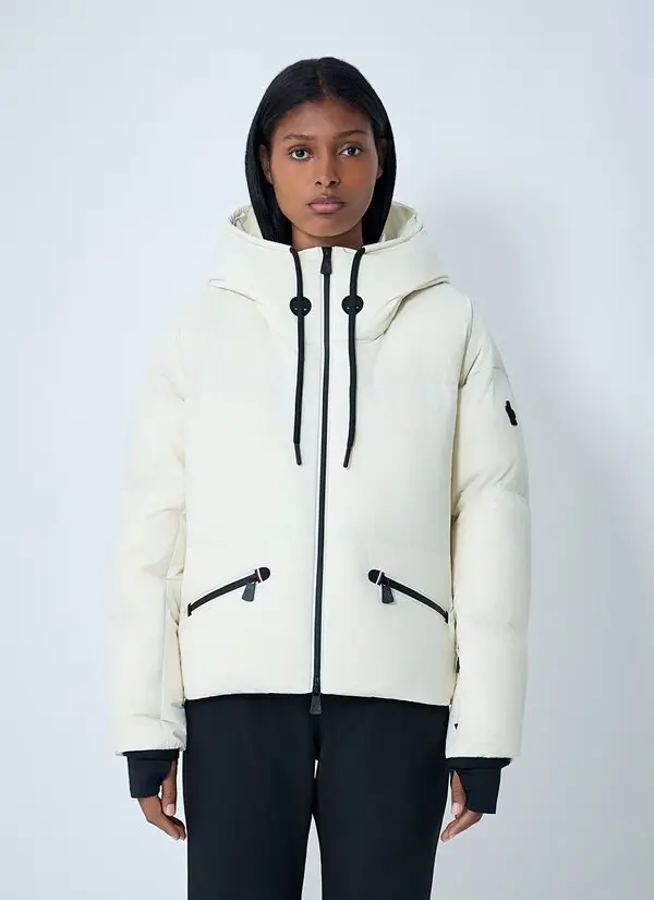 Moncler Hooded Short Down Jacket With Side Logo Motif - White