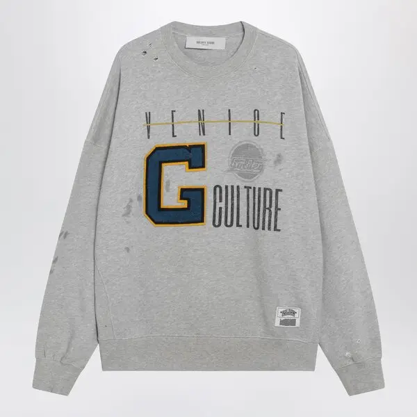 GOLDEN GOOSE Grey Cotton Sweatshirt With College Logo Graphic - Gray