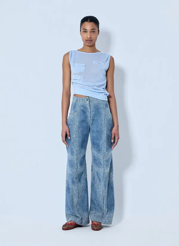 KIKO KOSTADINOV High-rise Wide-leg Textured Denim Pants - Blue