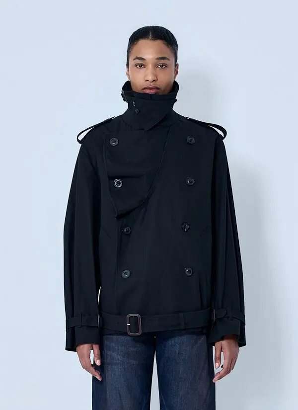 MAISON MARGIELA Double-breasted High-collar Jacket With Buckle Belt - Black