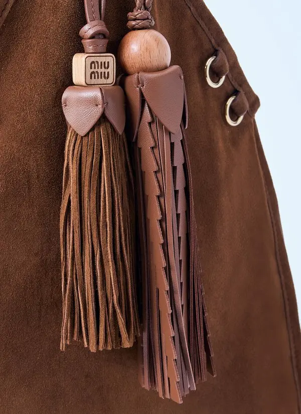 Miu Miu Suede Handbag With Tassels - Brown