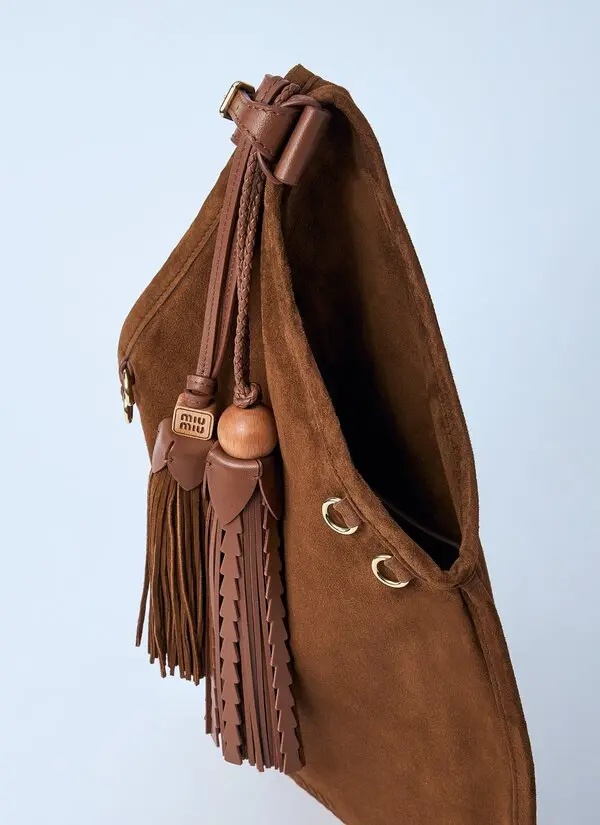 Miu Miu Suede Handbag With Tassels - Brown