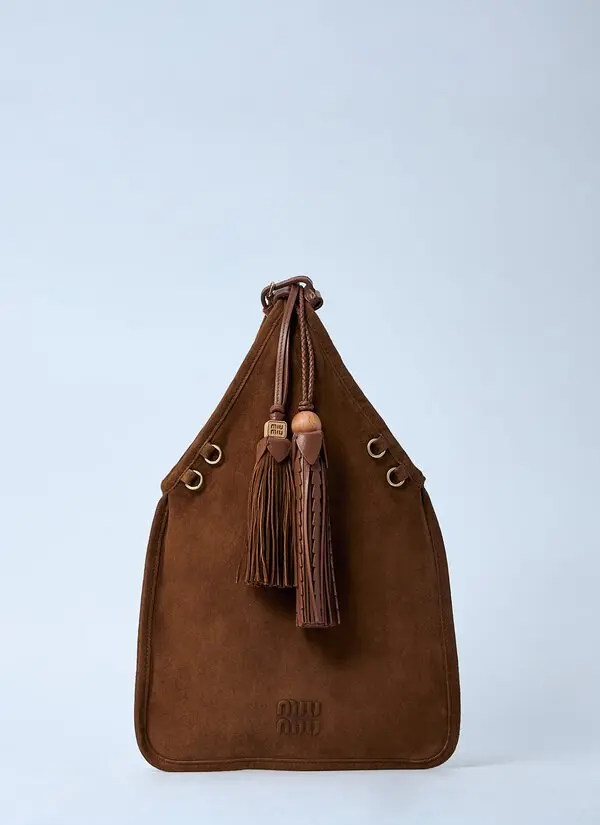 Miu Miu Suede Handbag With Tassels - Brown