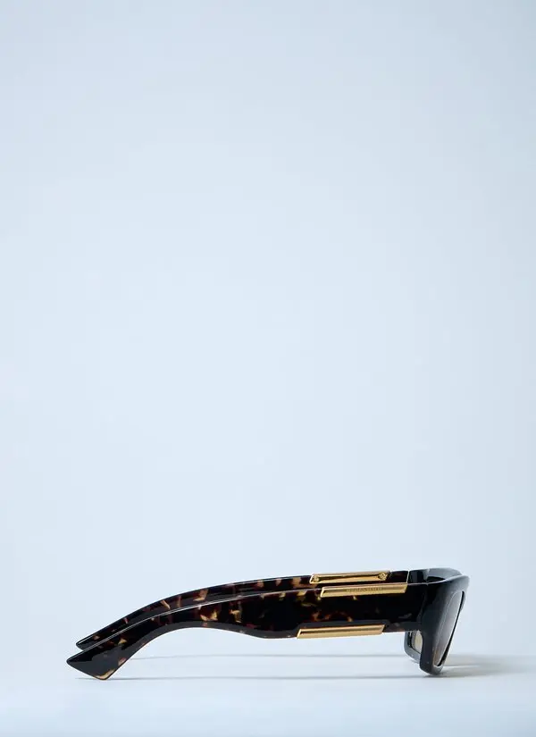 Bottega Veneta Rectangular Sunglasses With Gold-finished Detailing - Brown