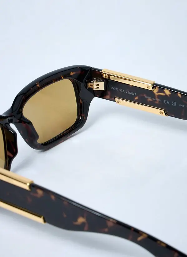 Bottega Veneta Rectangular Sunglasses With Gold-finished Detailing - Brown