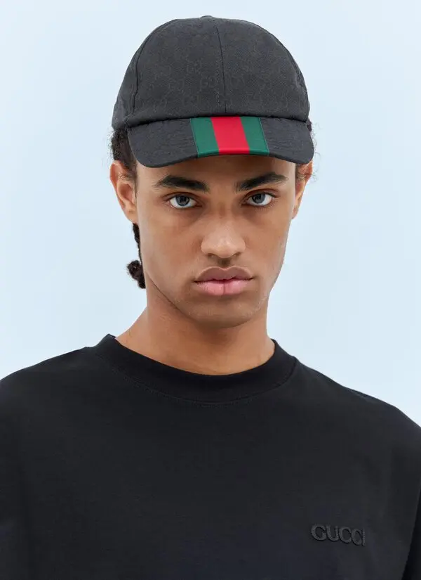 Gucci Original Gg Canvas Baseball Cap With Web Stripe - Black