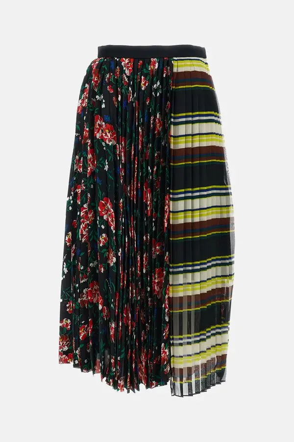 Sacai Pattern Mix Pleated Ankle-length Skirt - Multicolor