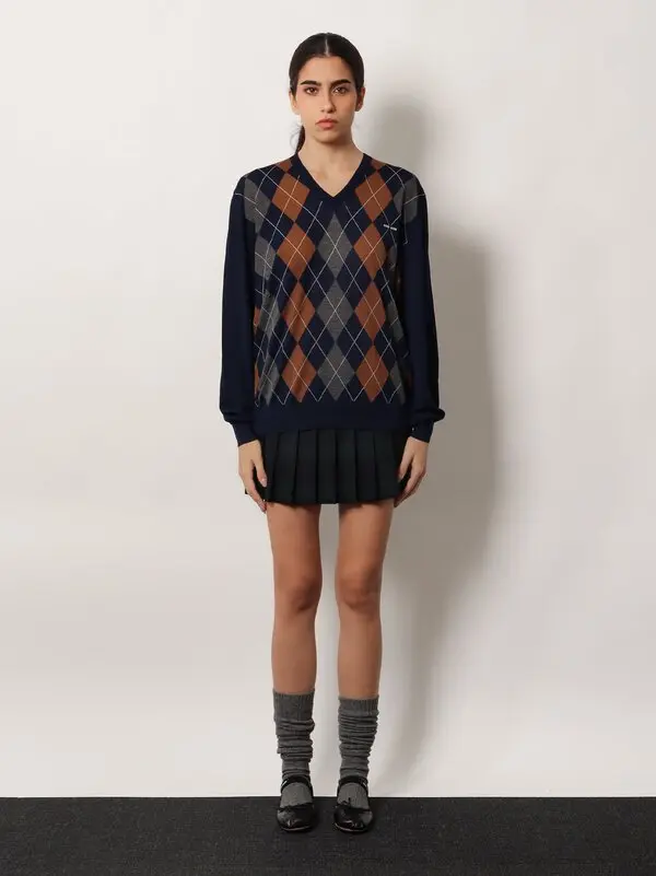 Miu Miu Argyle V-neck Virgin Wool Sweater