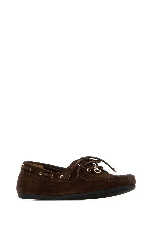 FERRAGAMO Dark Suede Flippy Loafers - Brown