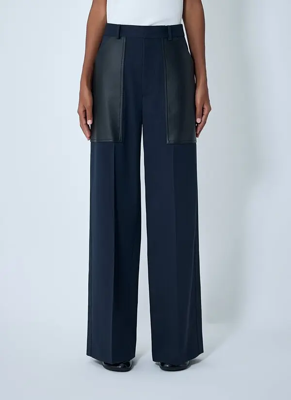 Bottega Veneta Compact Wool And Cotton Twill Pants With Leather Pockets