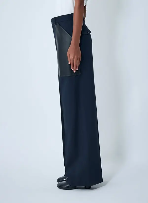 Bottega Veneta Compact Wool And Cotton Twill Pants With Leather Pockets
