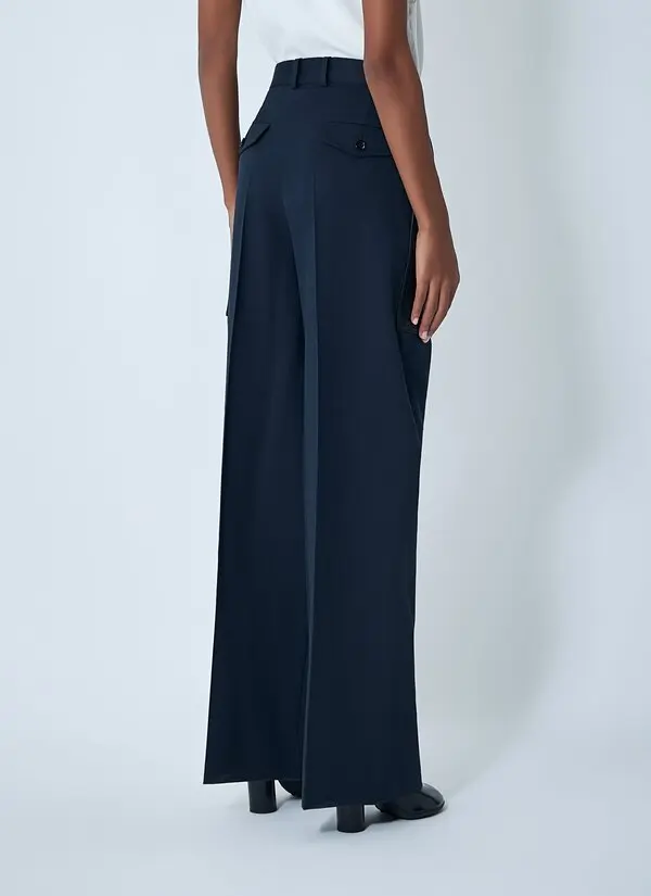 Bottega Veneta Compact Wool And Cotton Twill Pants With Leather Pockets