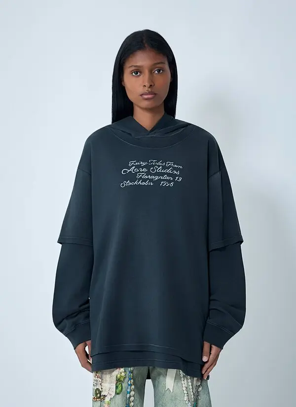 Acne Studios Layered Logo Motif Hooded Sweatshirt - Black