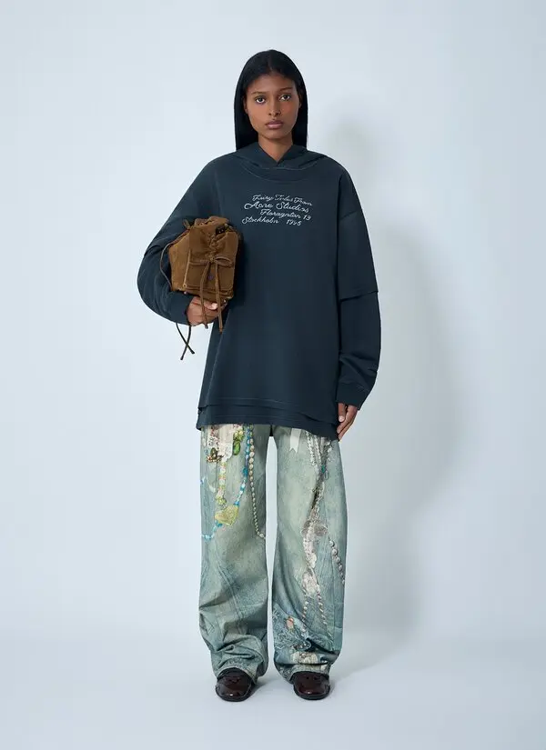 Acne Studios Layered Logo Motif Hooded Sweatshirt