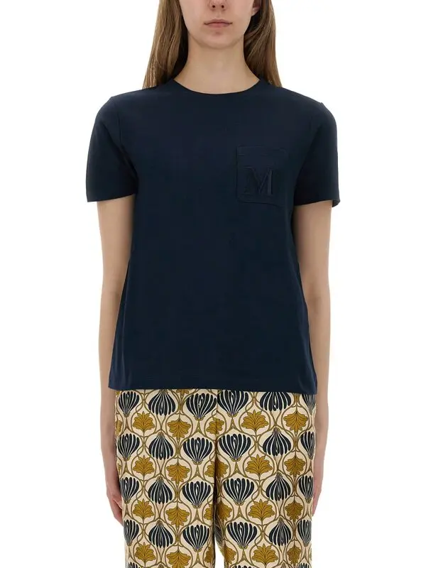 Max Mara Madera Cotton T-shirt With Pocket Detail - Blue