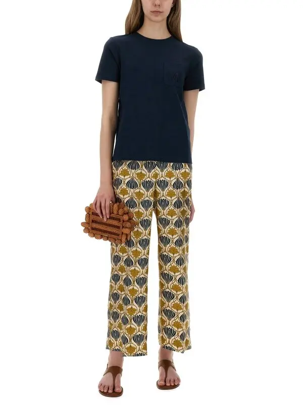 Max Mara Madera Cotton T-shirt With Pocket Detail - Blue