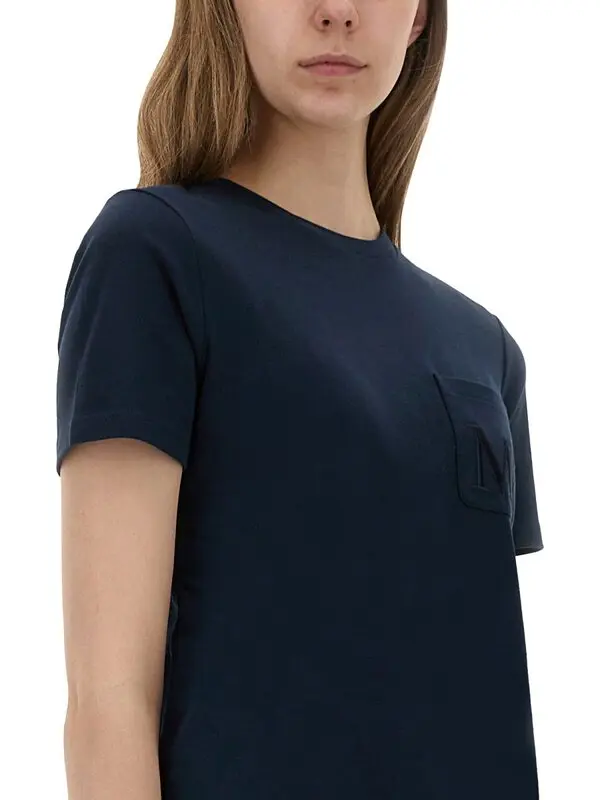 Max Mara Madera Cotton T-shirt With Pocket Detail - Blue