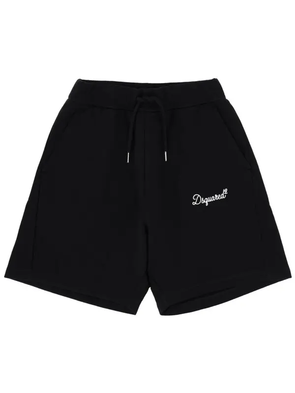 Dsquared2 Relaxed Fit Cotton Shorts With Logo Embroidery - Black