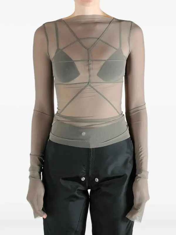 Rick Owens Semi-sheer Boat Neck Long Sleeve Top - Gray