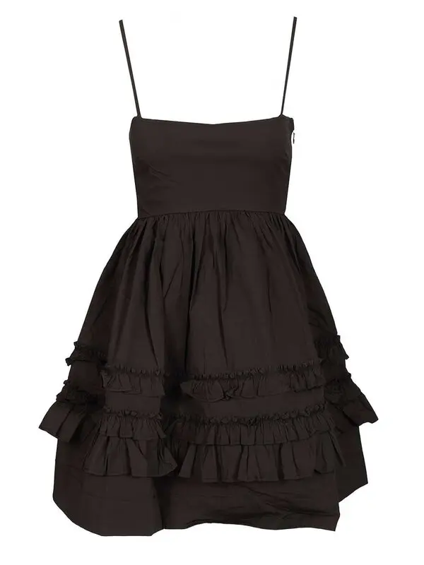 GANNI Mini Dress With Ruffles - Black