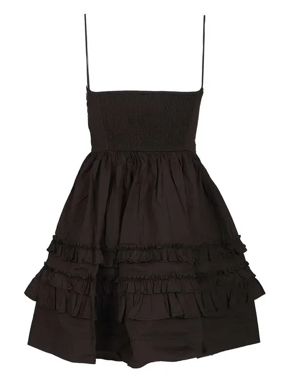 GANNI Mini Dress With Ruffles - Black