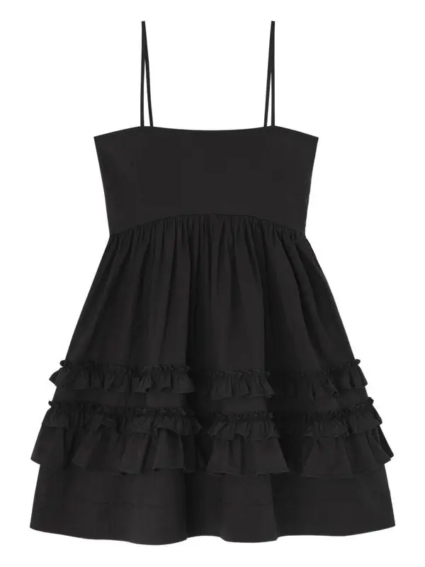 GANNI Mini Dress With Ruffles - Black