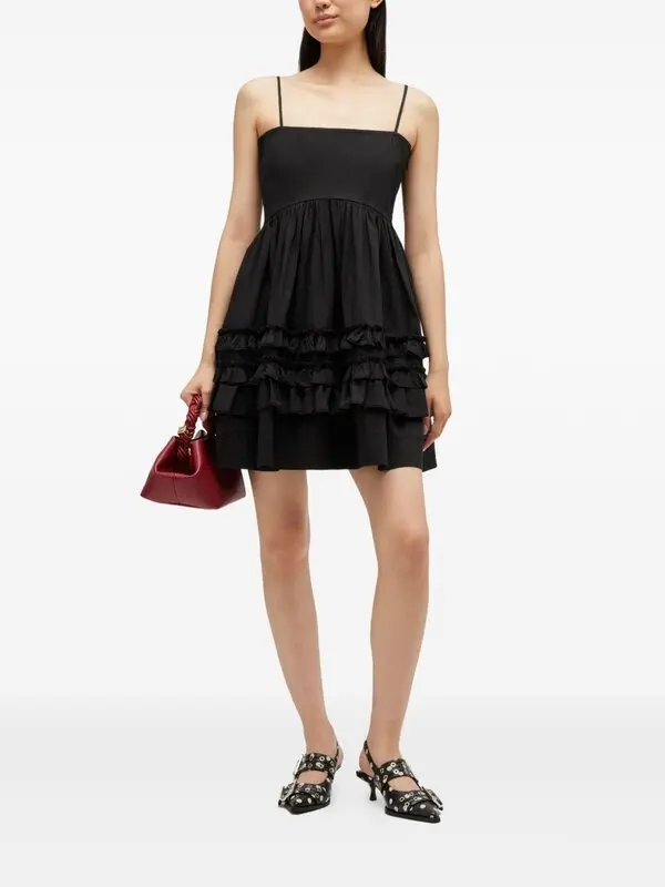 GANNI Mini Dress With Ruffles - Black