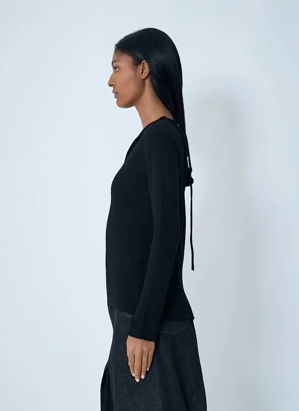 Yohji Yamamoto Lace-up Wool V-neck Sweater