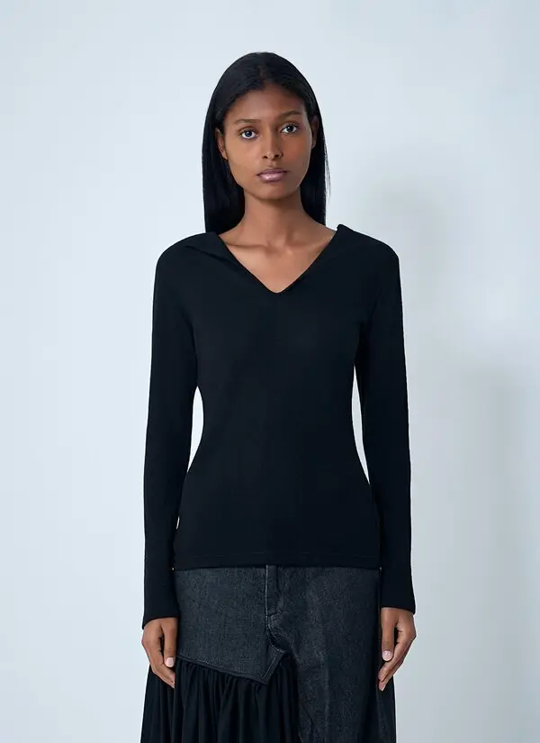 Yohji Yamamoto Lace-up Wool V-neck Sweater - Black